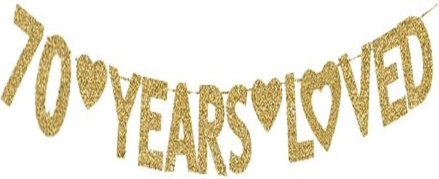 70 Years Loved Banner, Happy 70th Birthday Party Drations Gold Gliter ...