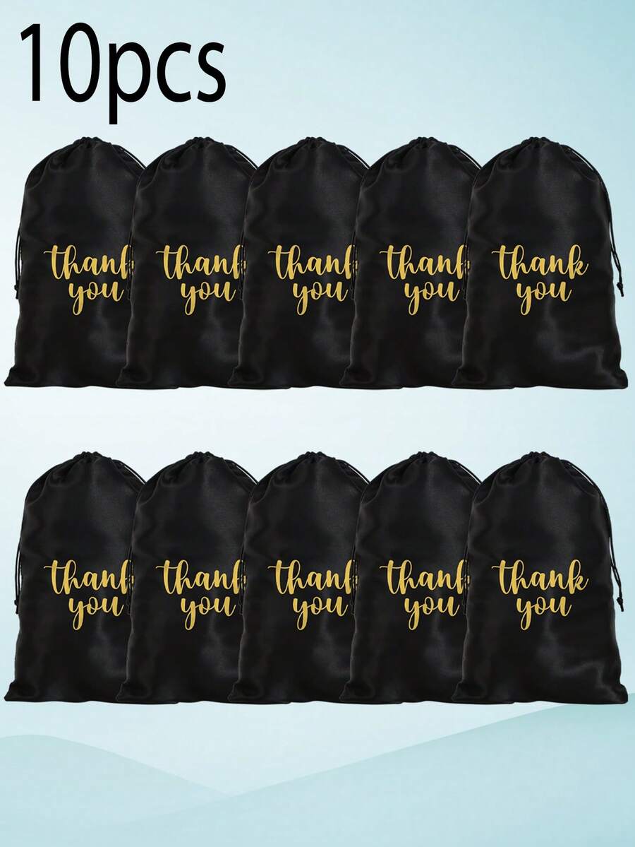 10 PCS 10 X 7 Inches Black Satin Gift Bags With Drawstring And Tags ...
