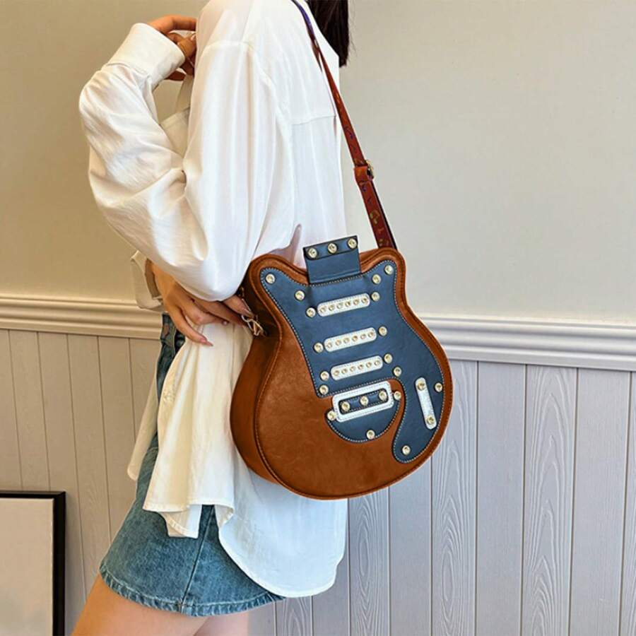 Unique Guitar-Shaped Messenger Bag, Stylish Shoulder Bag With Gradient ...