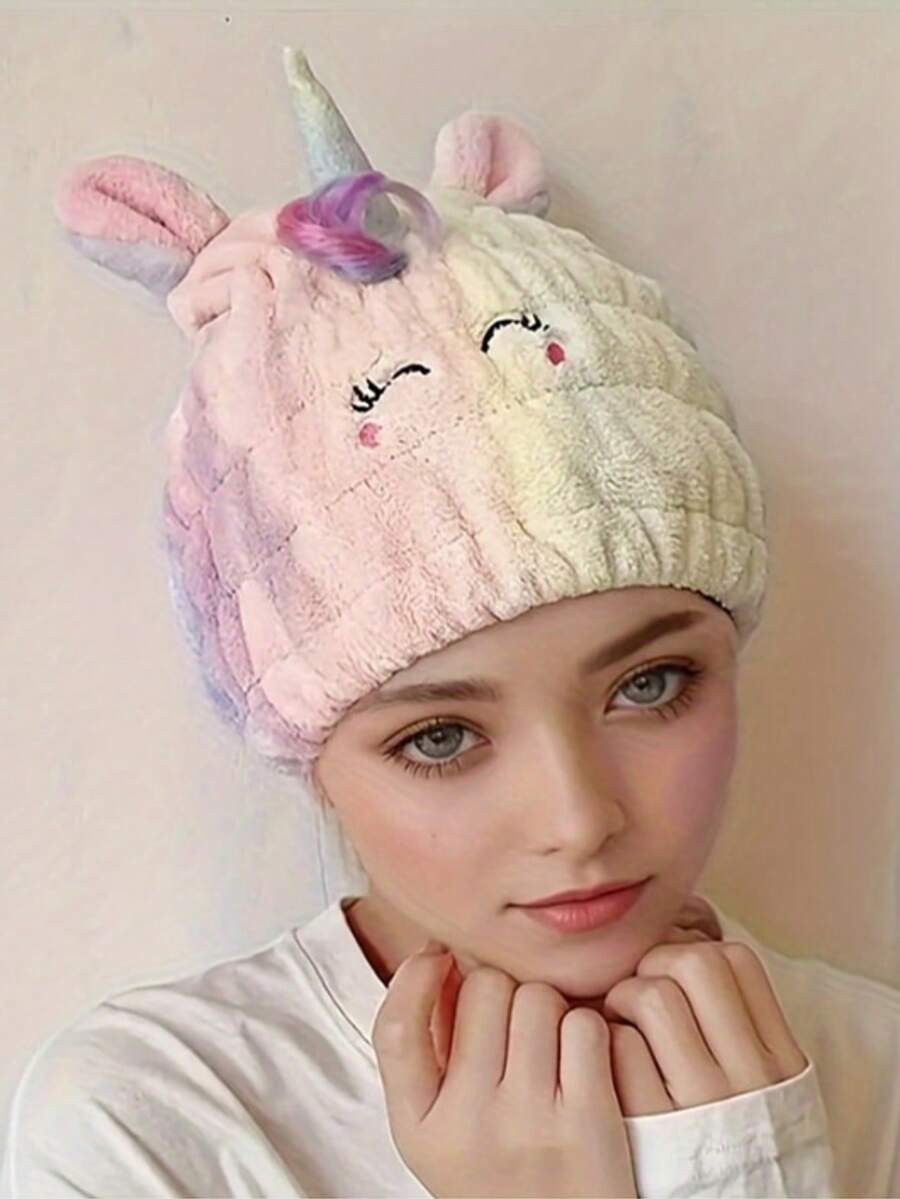 10ชิ้น หมวกอบแห้งผมลายการ์ตูนน่ารัก, เป็ด ยูนิคอร์น กระต่าย ซับน้ำได้ดี ...