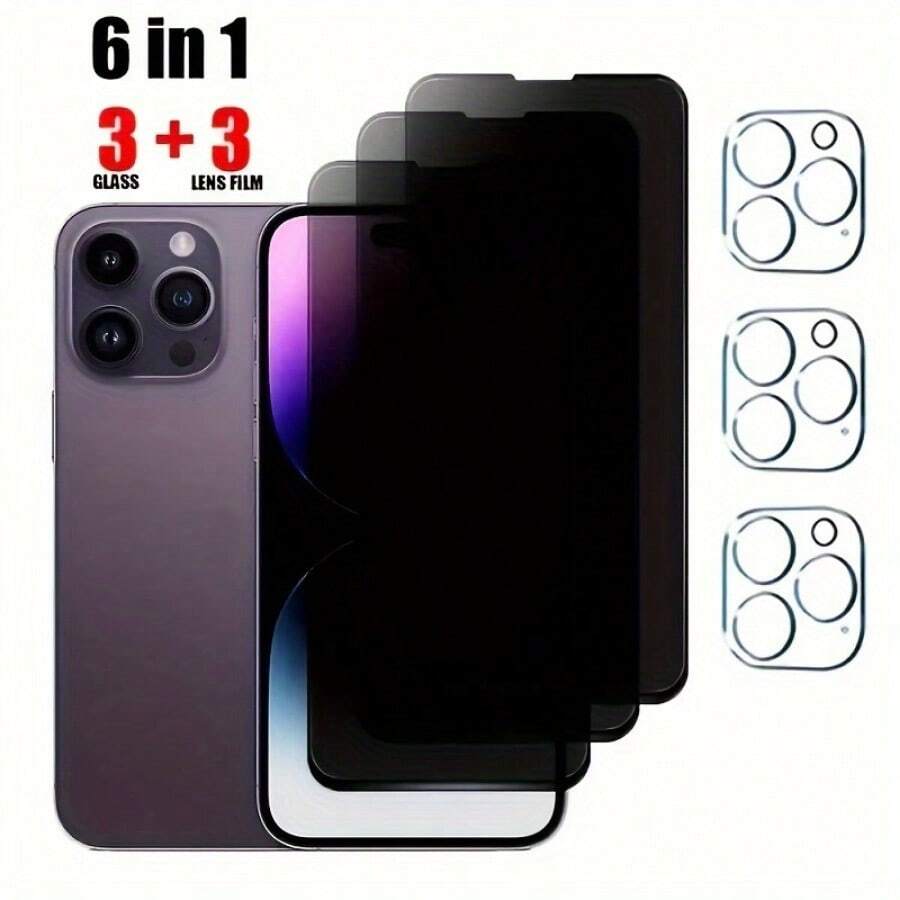 3 Reinforced Glass Privacy Screen Protectors And 2 Camera Lens Covers ...