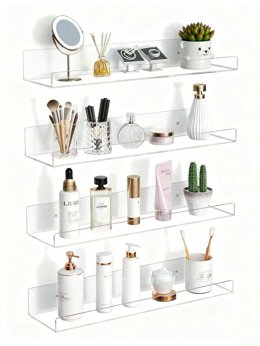 Clear Acrylic Shelves, 2 Packs Wall Mounted Floating Shelves, Bathroom ...
