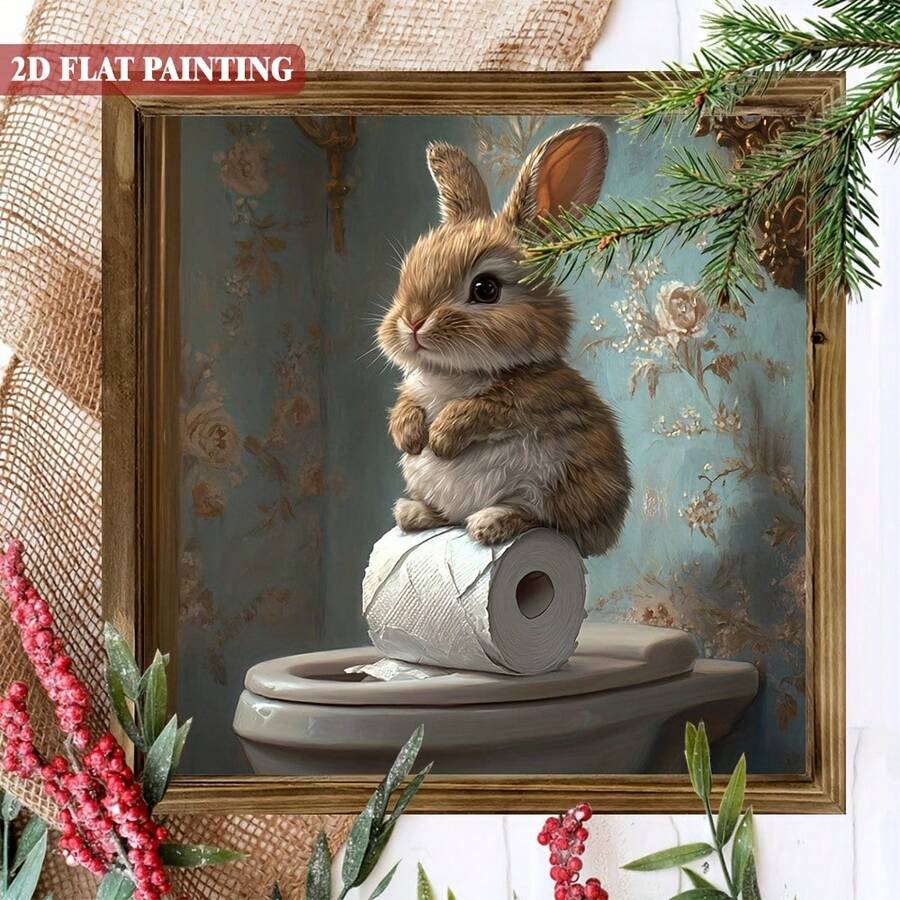 2D Flat - 1pc Rustic Wooden Rabbit Toilet Paper Roll Art Sign – Playful ...
