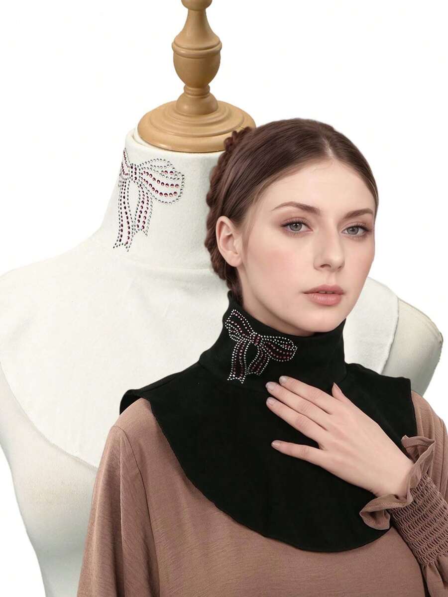 1pc Women's False Collar, New Polyester Hot Diamond Craft Bow Neck ...