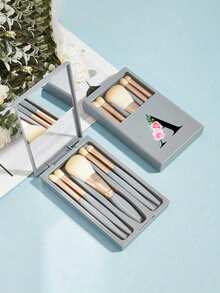 5pcs Portable Makeup Brush Set With Mirror, Rose Flower & A-Z Letter ...