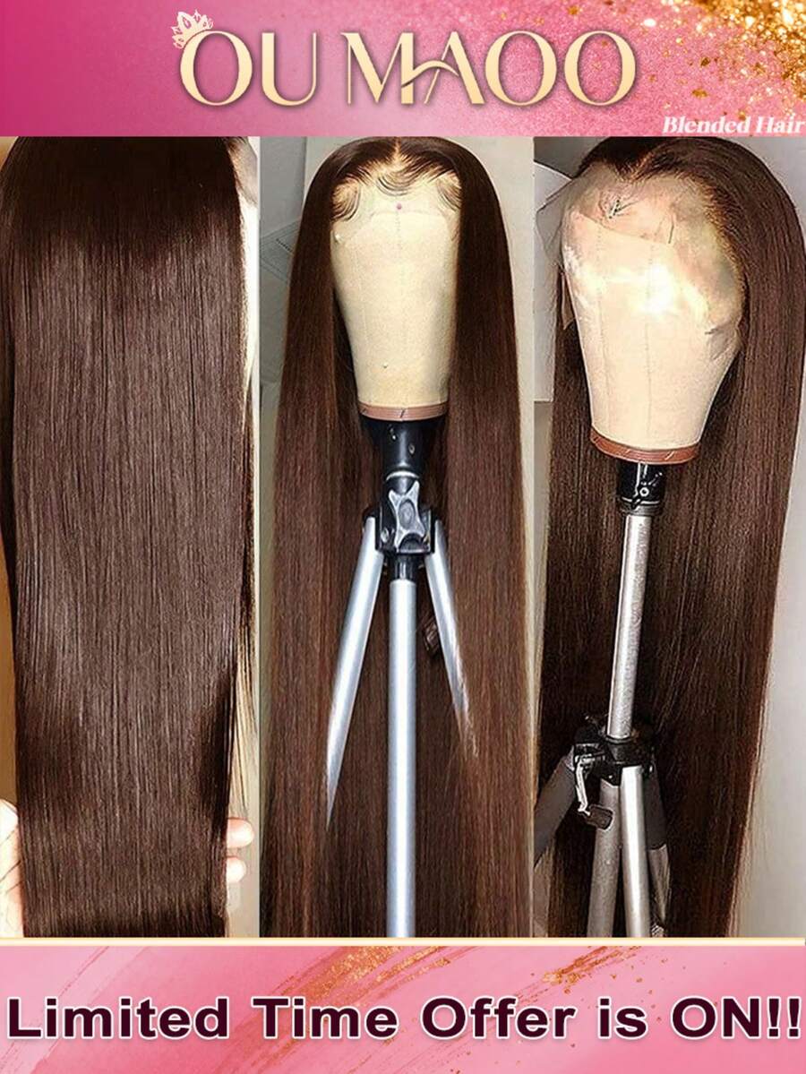 Peluca recta de cabello humano mezclado de 34 pulgadas de OUMAO con ...