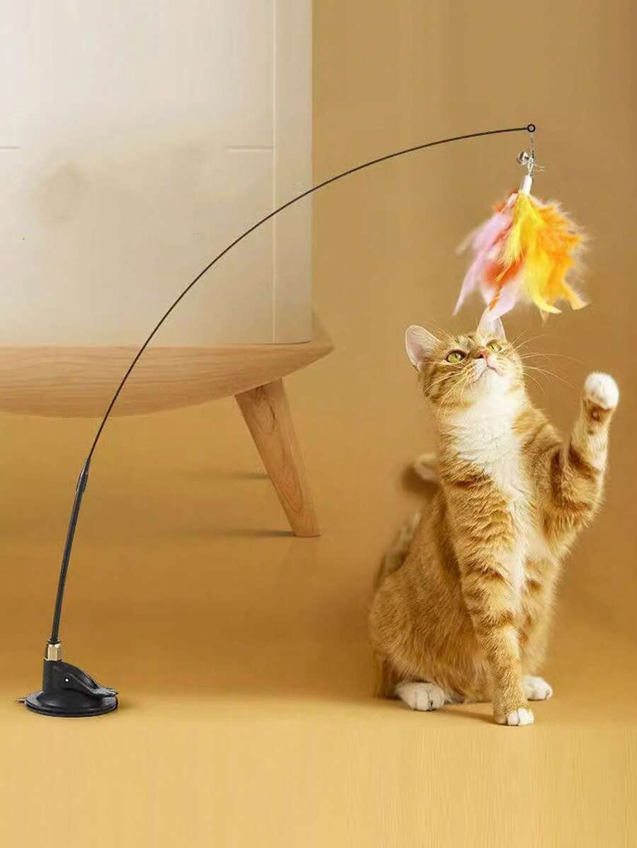 Feather Suction Cup Cat Toy With Bell Self-Entertaining Cat Toy Lazy ...