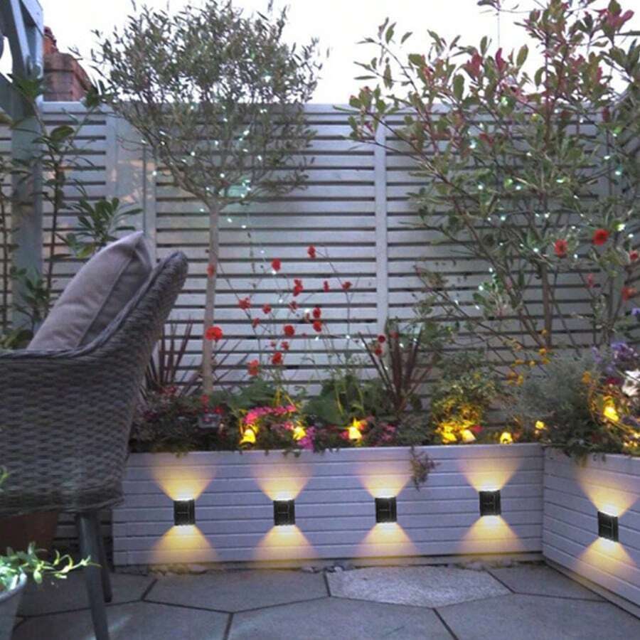 4pcs Solar Powered Plastic Warm Light 2 LED Up & Down Wall Lights ...