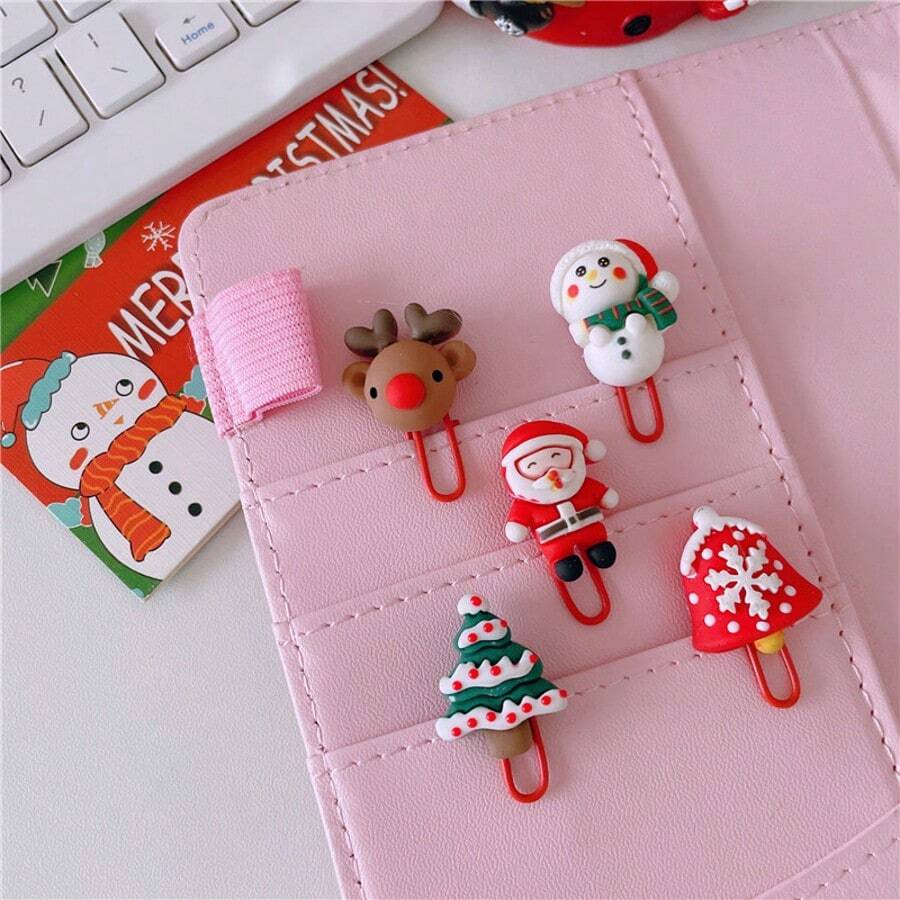 5pcs Christmas Cartoon Trumpet Office Paper Clips, Storage Organization ...