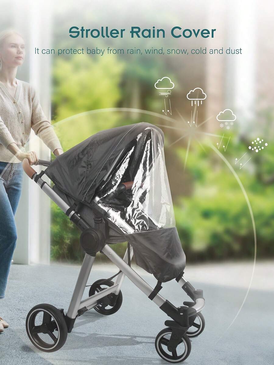 1Pc Stroller Rain Cover With EVA Transparent Large Window, Windproof Waterproof Baby Travel ...