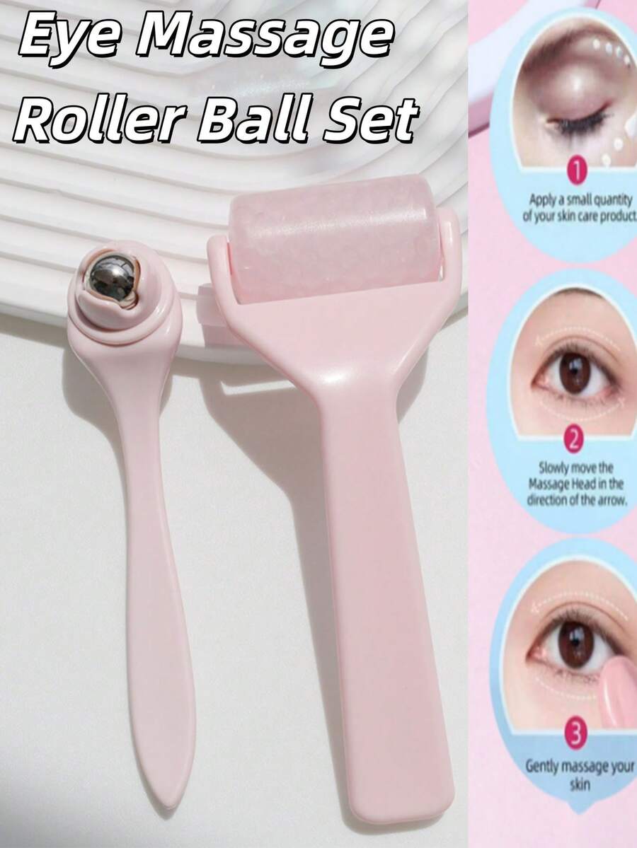 Eis-Roller + Augen-Massage-Roller Gesichtsmassage-Set, Edelstahl-Kugel ...