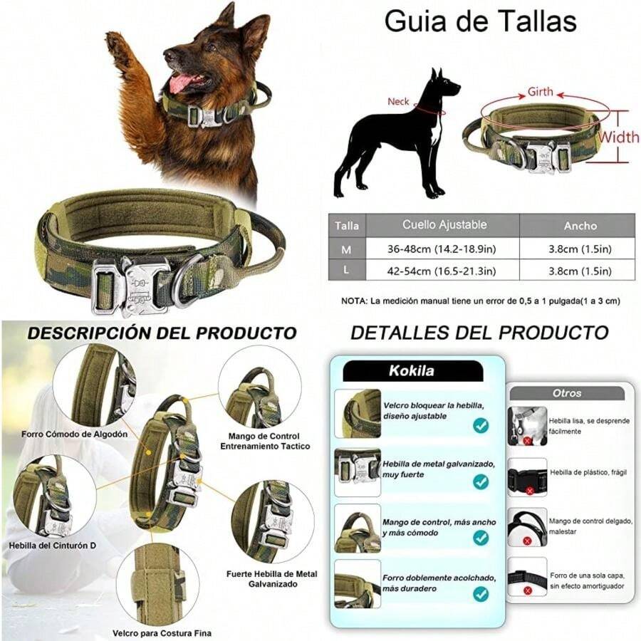 Kokila Collares Tácticos para Perro, Collar de Nailon ilitar Táctico ...