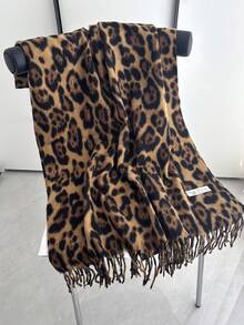 1pc Vintage Leopard Print Tassel Scarf, Warm & Versatile For Women ...
