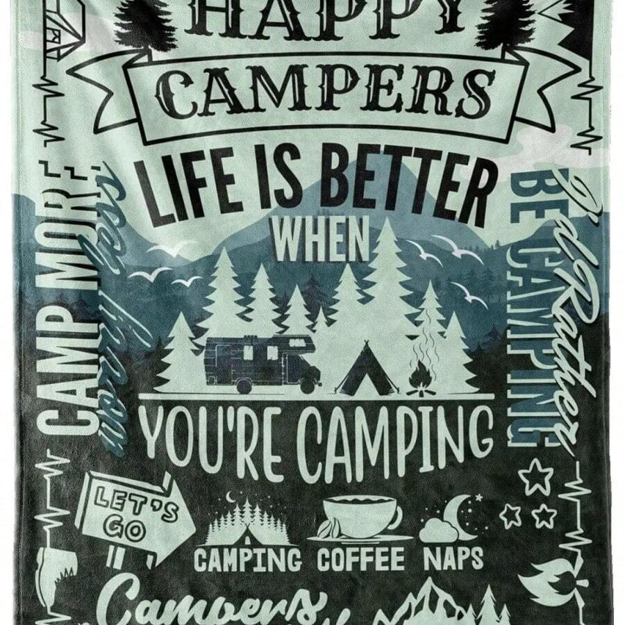 Camping Gifts For Women Men Lovers Throw Blanket, Happy Campers Decor ...