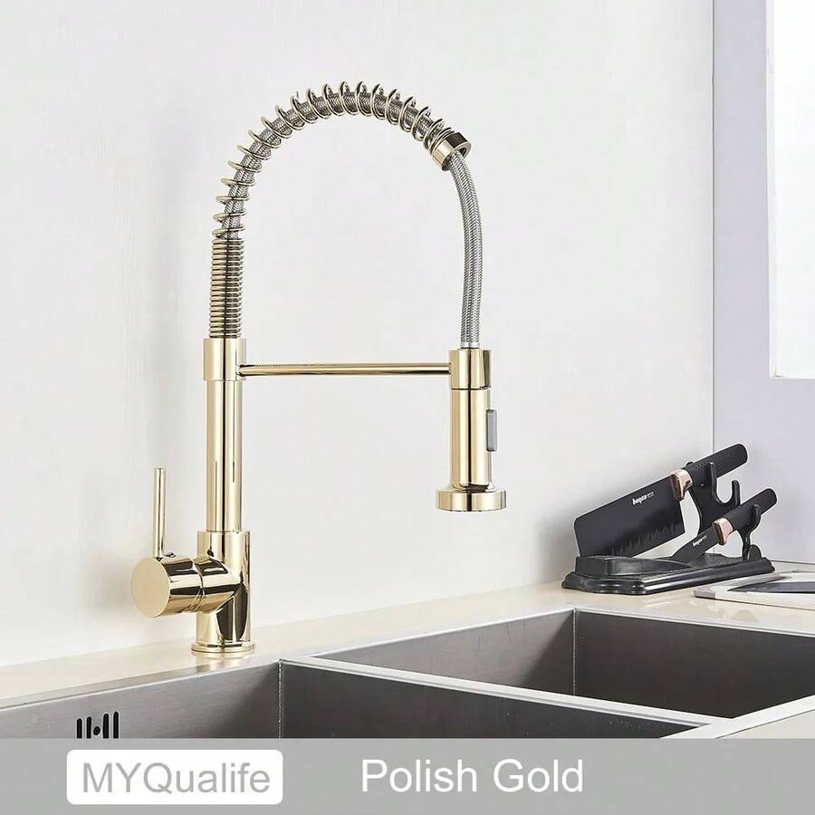 Silver Gray Kitchen Sink Faucet One Handle Spring Hot And Cold Water ...