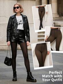 220g Fleece-Lined Tights – One-Line Seam, Fake Translucent, Thermal ...