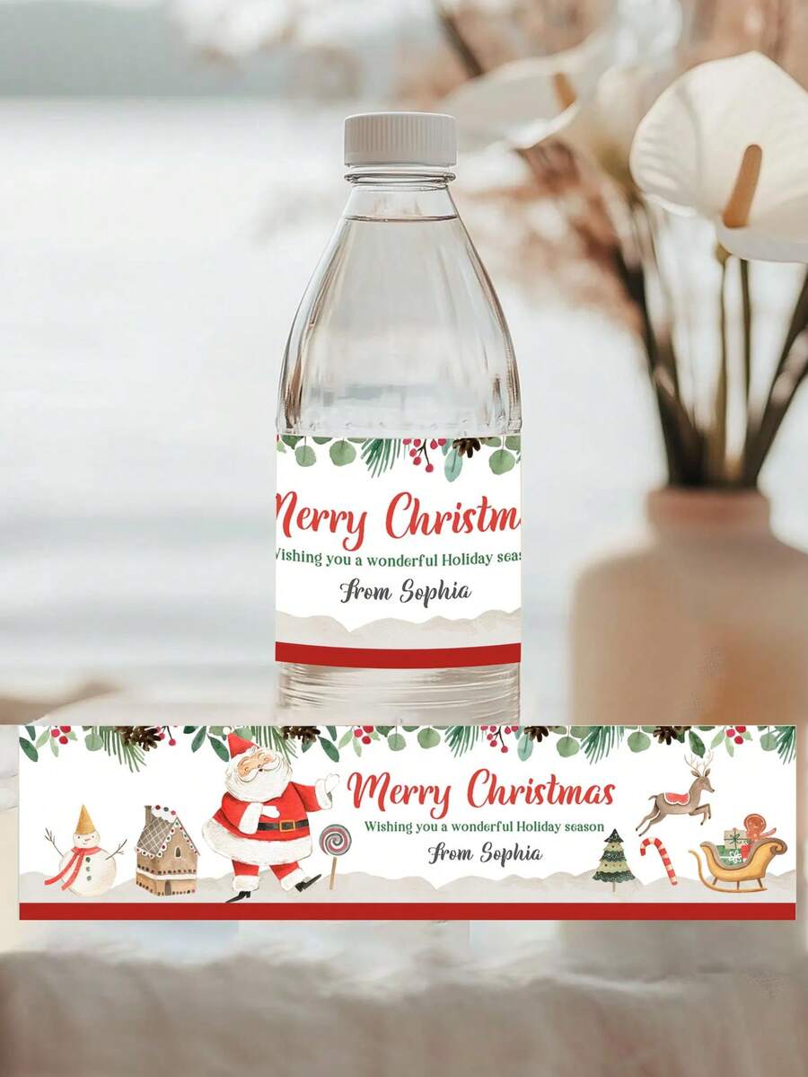 20/50pcs Christmas Water Bottle Label Templates, Christmas Party ...