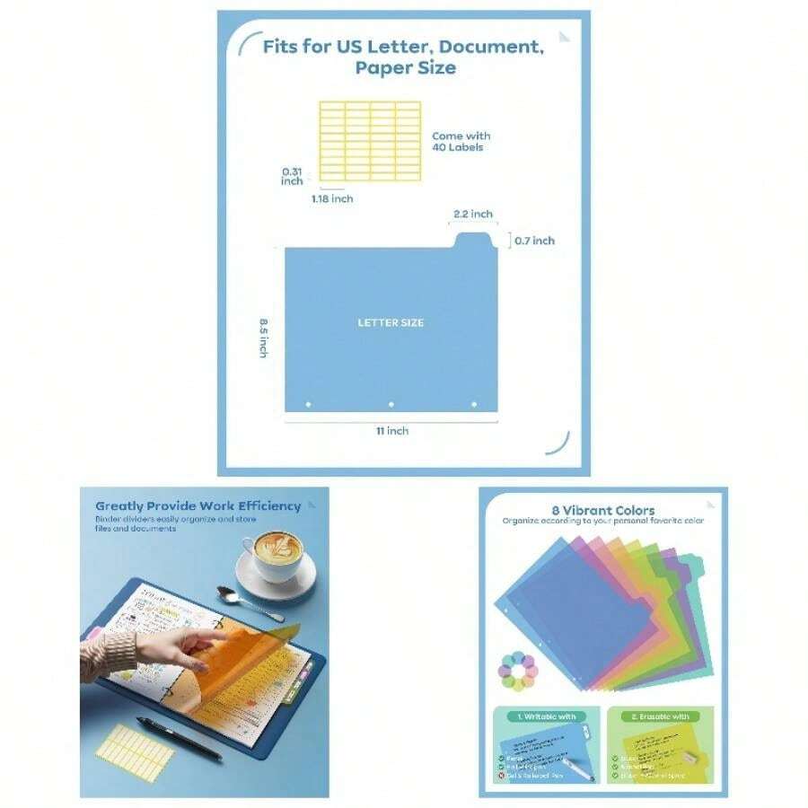 8 Tab Binder Dividers 3 Ring Binder, 2 Set16 Count, Thicken, Write ...