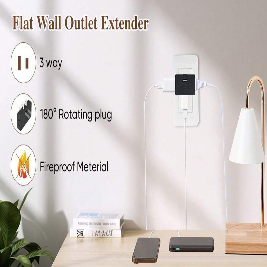 3 Way Flat Wall Outlet Extender Adapter- 2 Pack 180 Degrees Rotatable ...