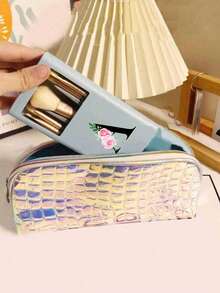 5pcs Portable Makeup Brush Set With Mirror, Rose Flower & A-Z Letter ...