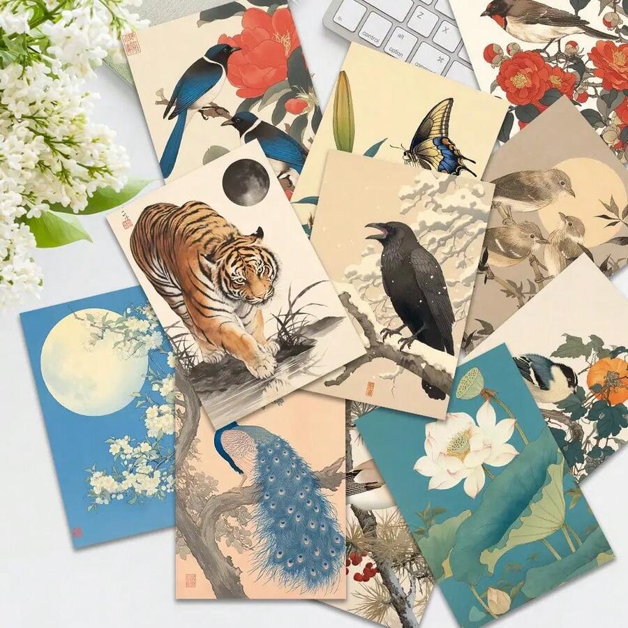 32 Japanese Illustration Postcards, Hand-Drawn Birthday And Anniversary ...