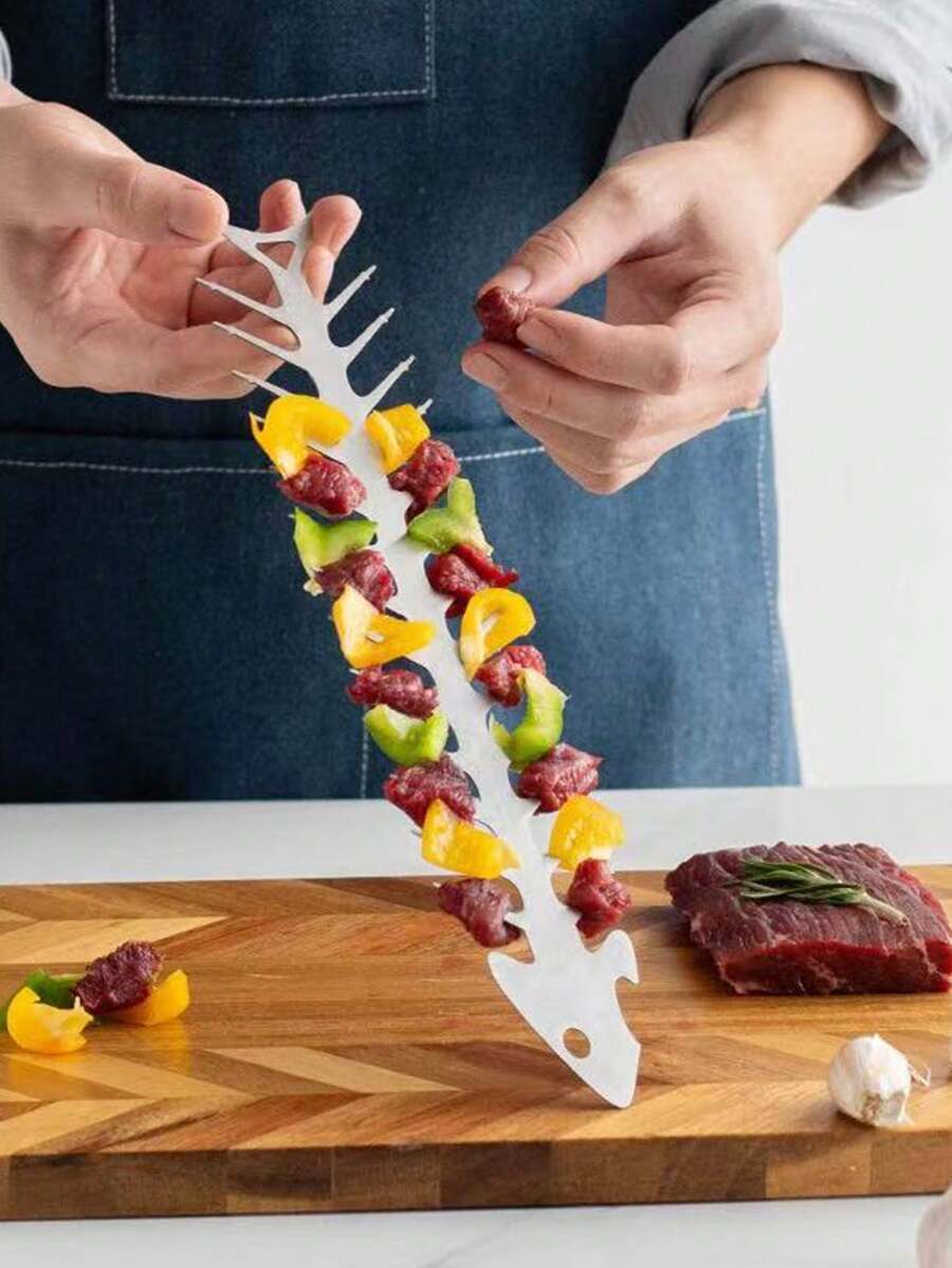1 pieza Pincho para barbacoa con forma de espina de pescado de acero ...