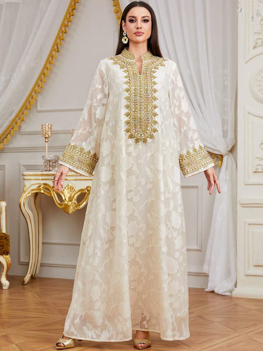 Damen Ramadan Mittlerer Osten Eid Al-Fitr Neu Besticktes V-Ausschnitt ...