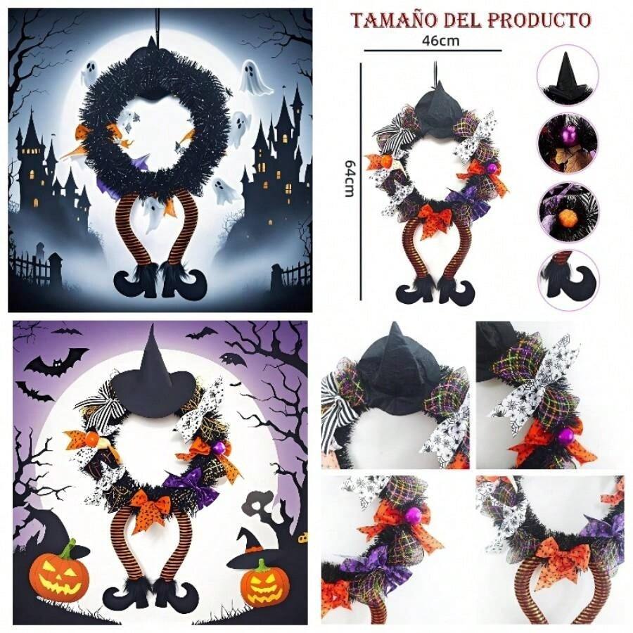 Coronas de Halloween para la puerta de entrada, con sombrero, piernas ...