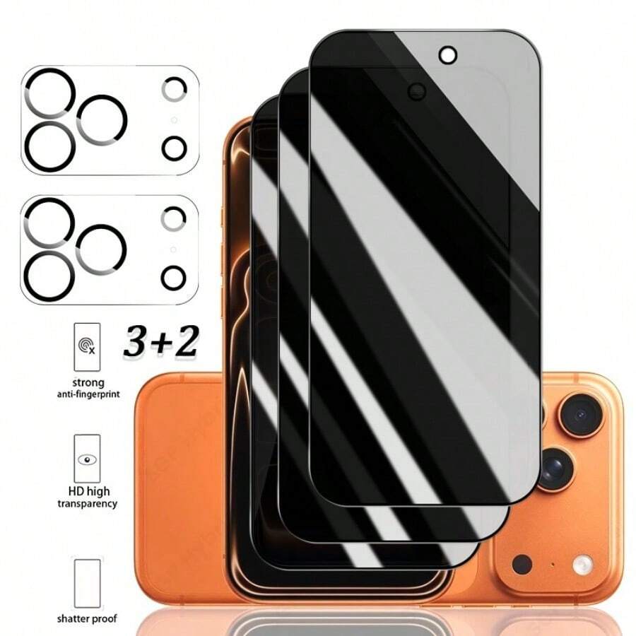 Film Shield [5 In 1] 3pcs Full Screen Anti-Peep Tempered Glass ...