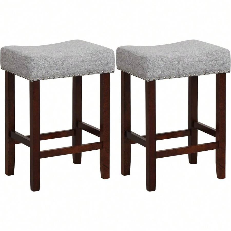 25" Counter Height Bar Stools Set Of 2 - Backless Saddle Barstools With ...
