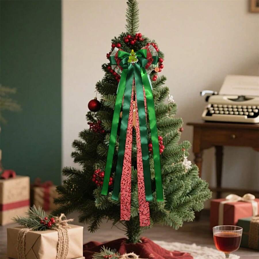 Christmas Tree Bow Topper Large Bow Ornaments With Ribbons For Holiday ...