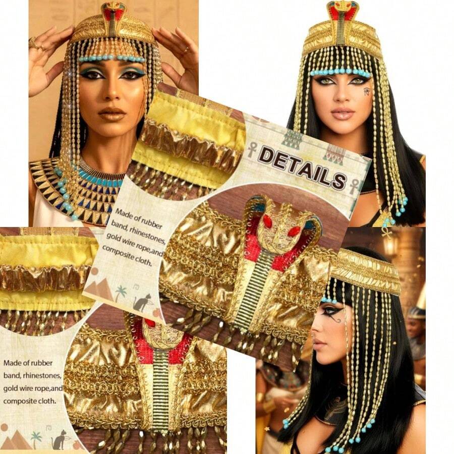 Egyptian Cleopatra Headpiece Gold Snake Headband Tassel Beaded ...