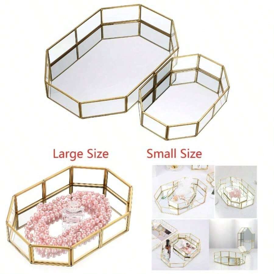 Mirror Glass Vanity Tray - Gold Ornate Tray Vintage Octagonal Perfume ...
