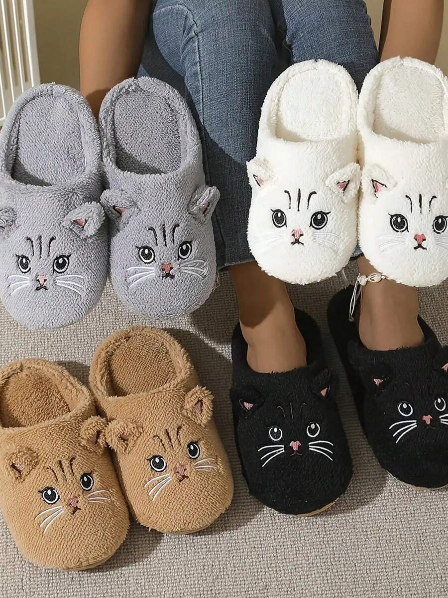4 Colors Cute Cat Slippers - Suitable For All Seasons Indoor Home Wear ...