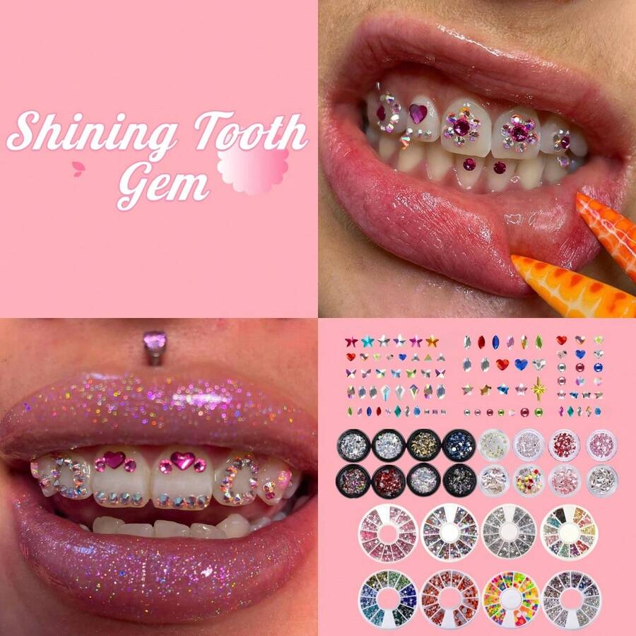 1 Set/51pcs Y2K Heart-Shaped Tooth Gems Set, Retro Tooth Fashion ...