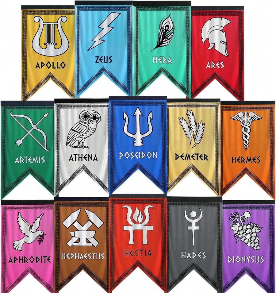 Greek Gods Banners, 14pcs Cabin Banners, Greek Mythology Party Banner ...