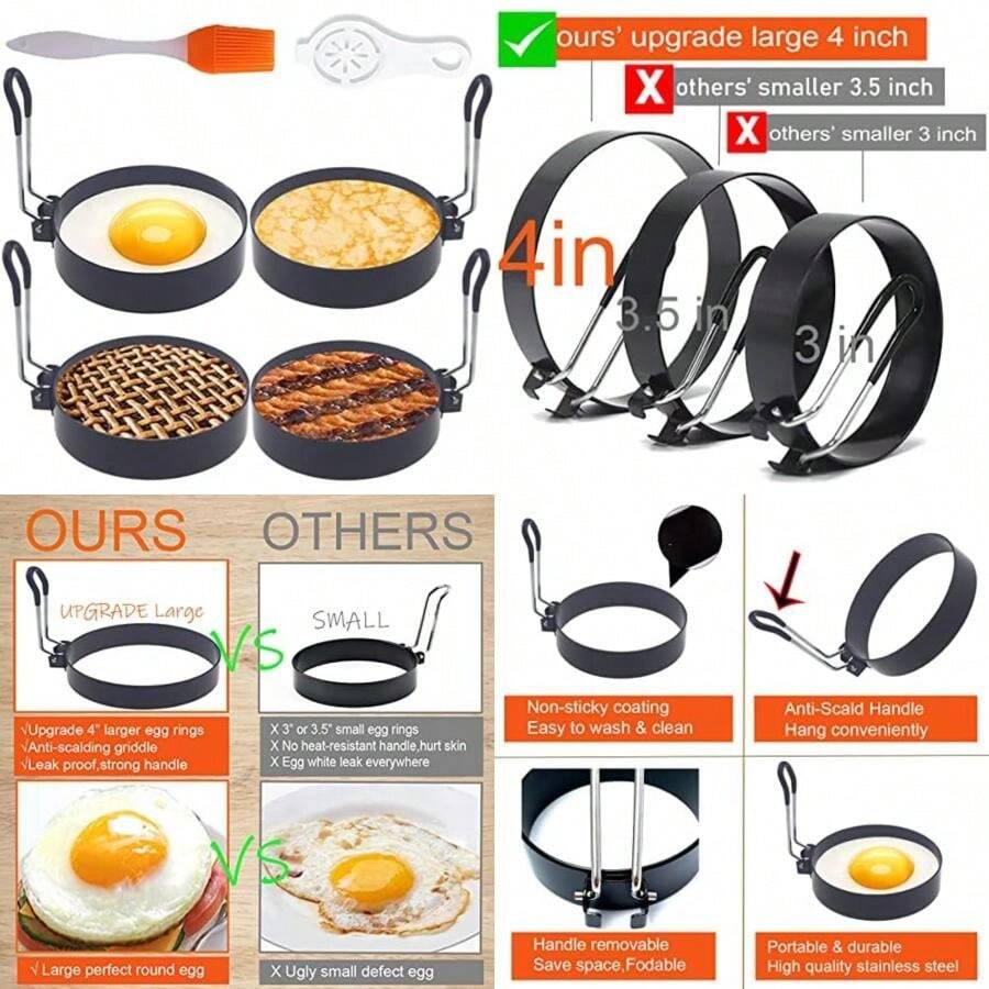 Large 2 Packs 8" Omelette Ring for Griddle,8 Inch Non-stick Stainless ...