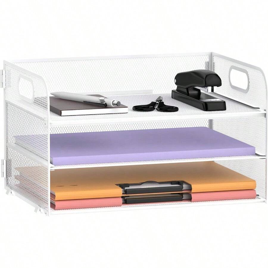6 Tier Paper Organizer With 4 Pen Holders Mesh Letter Tray With Handle ...