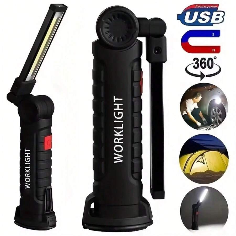 1 pieza Linterna plegable magnética multifunción recargable, luz de ...