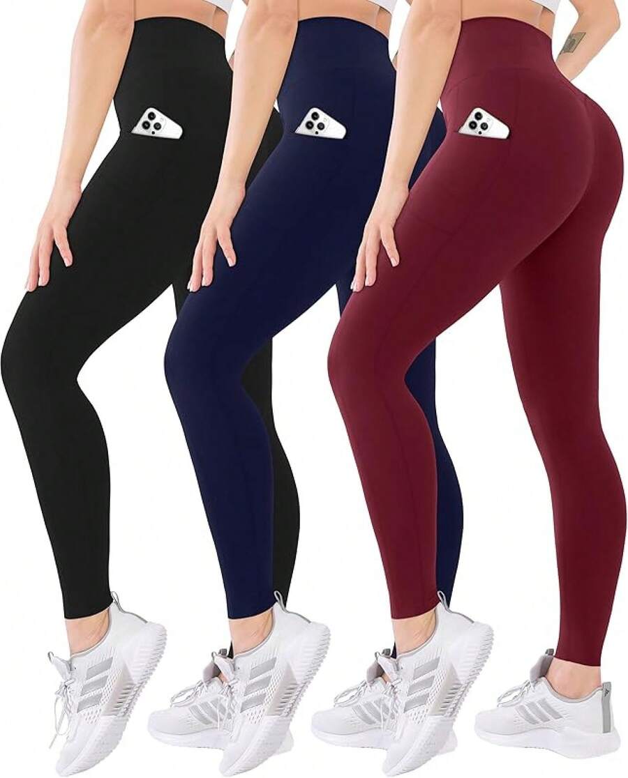 Women's High Waist Leggings Three PCs-Soft Sports Abdominal Pants ...