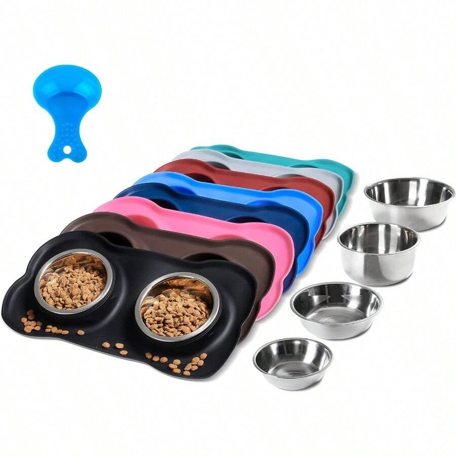 Pet Dog Bowls 2 Stainless Steel Dog Bowl With Spill NSkid Silicone Mat ...