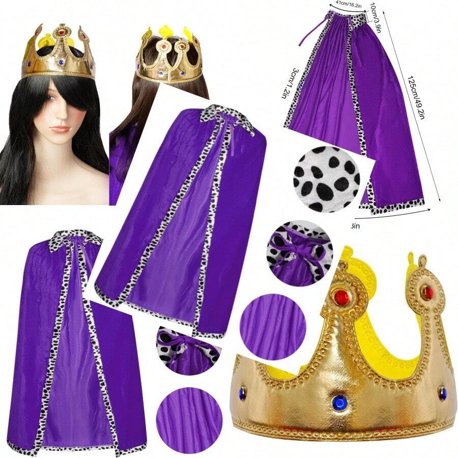 King Robe Costume Queen Robe Crown Set Cosplay Stage Performances Royal ...