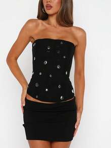 Women's Vintage Strapless Corset Tops Zip Back Boned Mesh Bustier ...