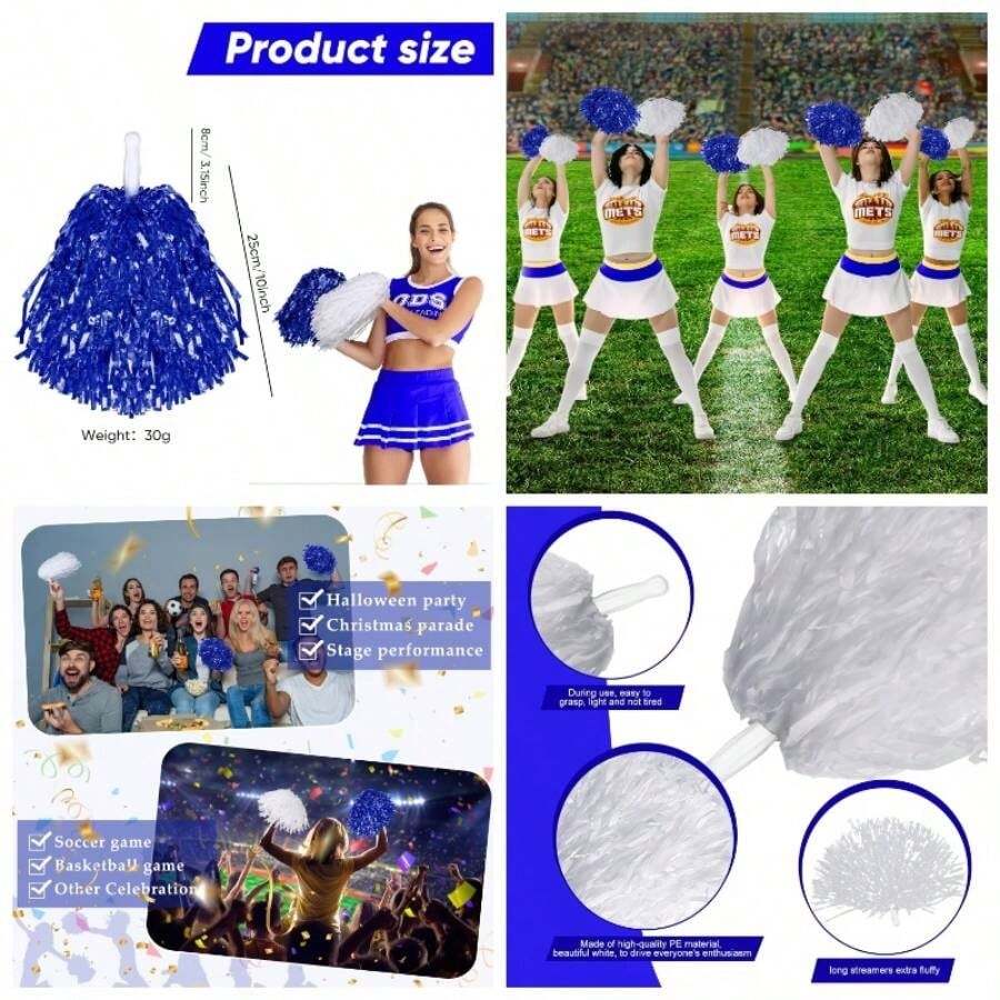 24 Pcs Cheerleading Pom Poms, Metallic Foil Handle Cheer Spirited Fun ...