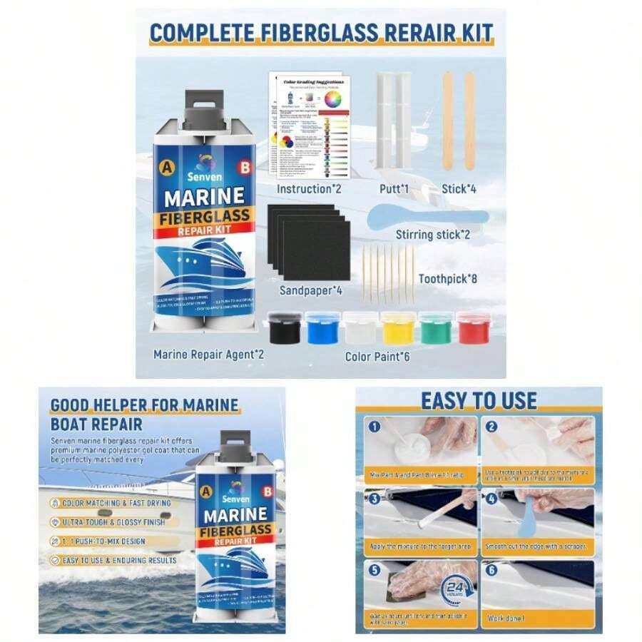 2Pack Fiberglass Boat Repair Kit White Resin Gel Coat Repair Kit Boats ...