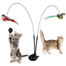 Cat Teaser Wand Toy Set With Realistic Bird & Bells, Long Double Rod ...