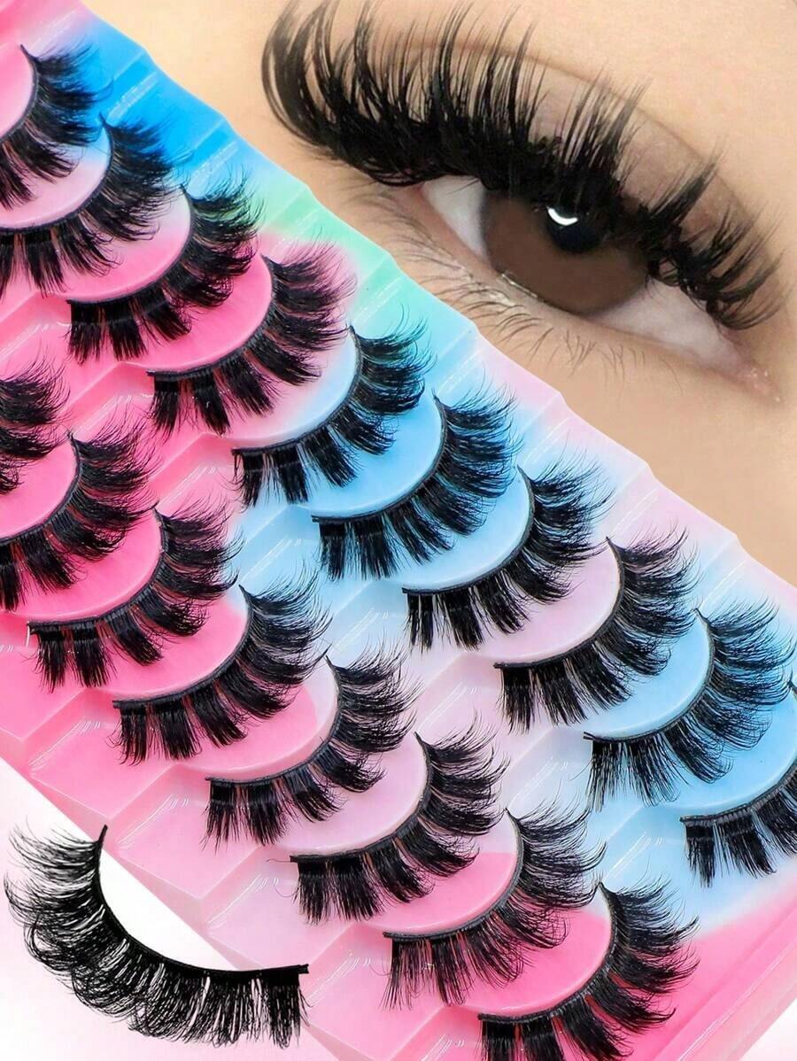 10 Pairs Full False Lashes ,Russian Strip Lashes, D Curl Faux Mink, Eye ...