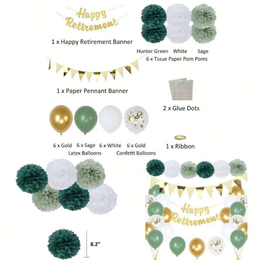 Retirement Party Decorations, Gold Happy - Retirement, Paper Pom Poms ...