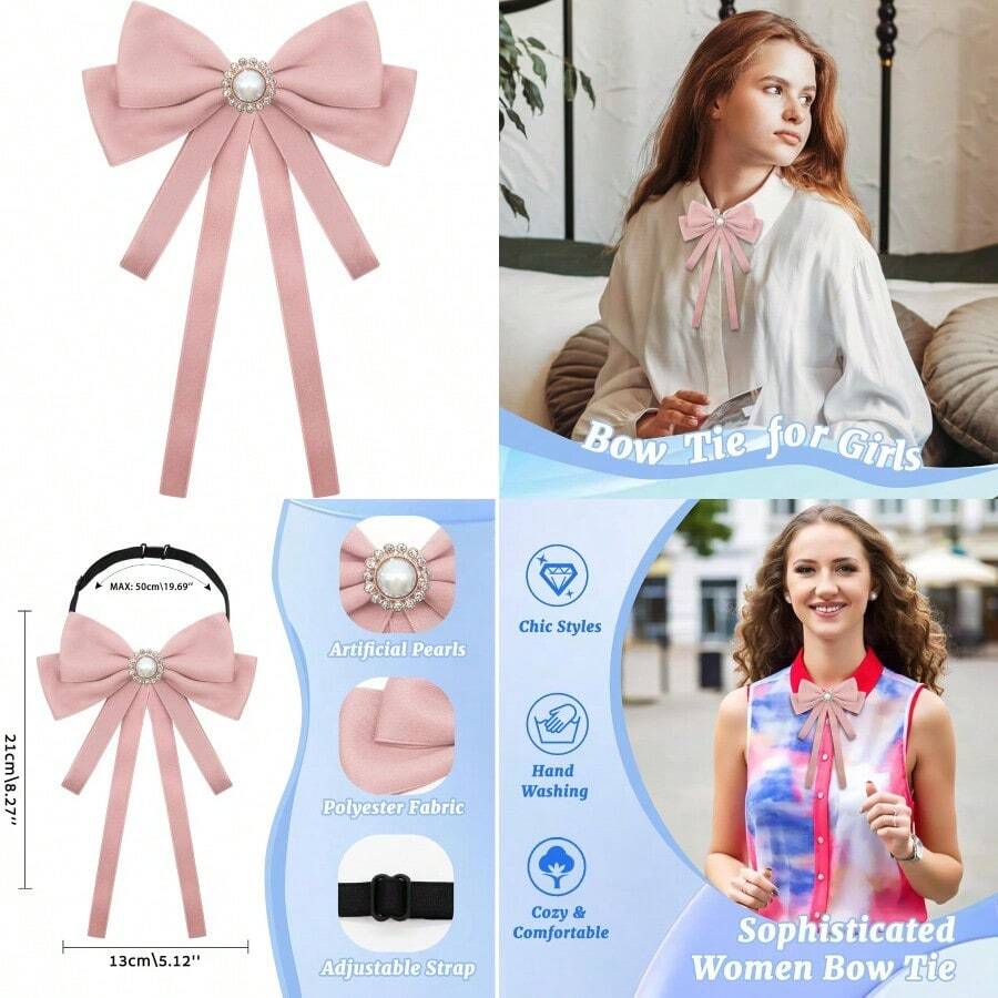 Bow Ties For Women Adjustable Pre Tied Bow Tie Solid Color Ribbon For ...