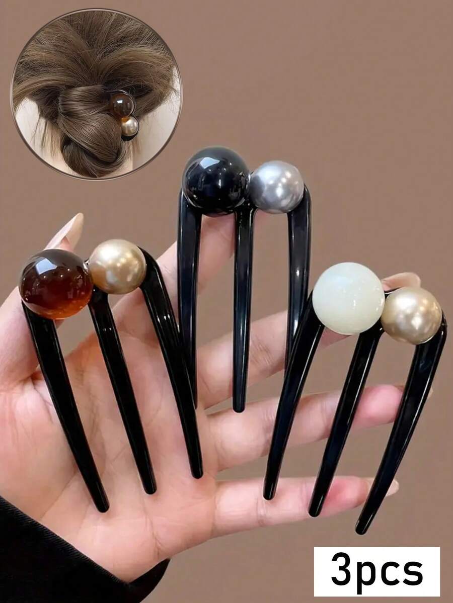 3 Pieces Set Of Elegant Vintage U-Shaped Hair Clips Colorful Patterns ...